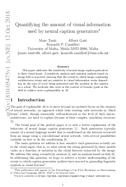 (PDF) Quantifying the Amount of Visual Information Used by Neural Caption Generators
