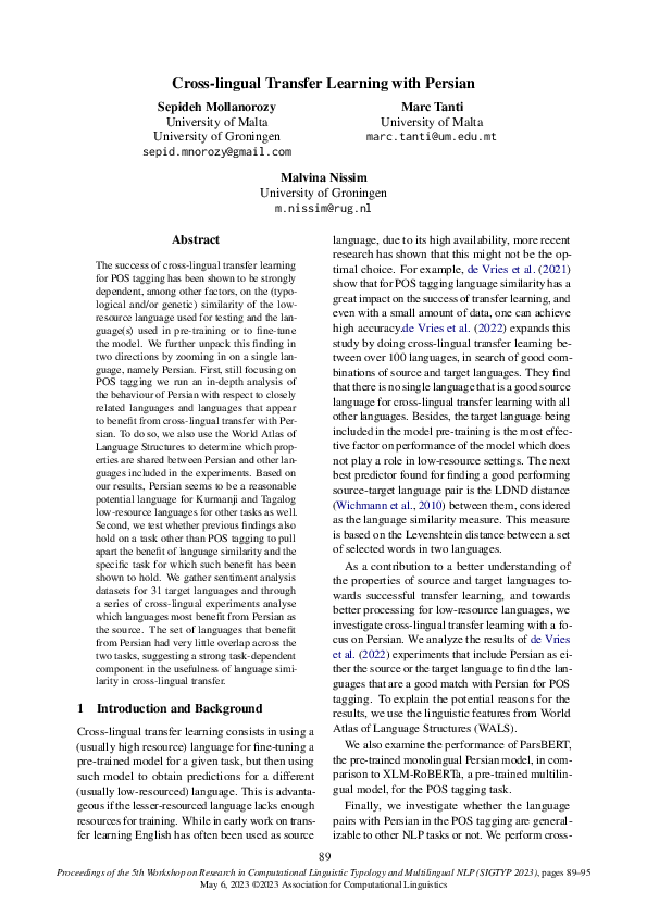 (PDF) Cross-lingual Transfer Learning with Persian