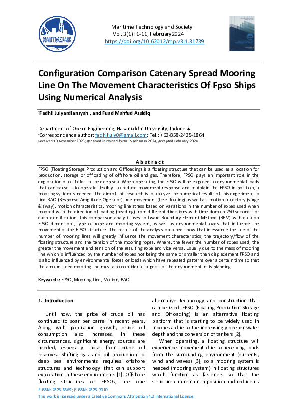 (PDF) Configuration Comparison Catenary Spread Mooring Line On The ...