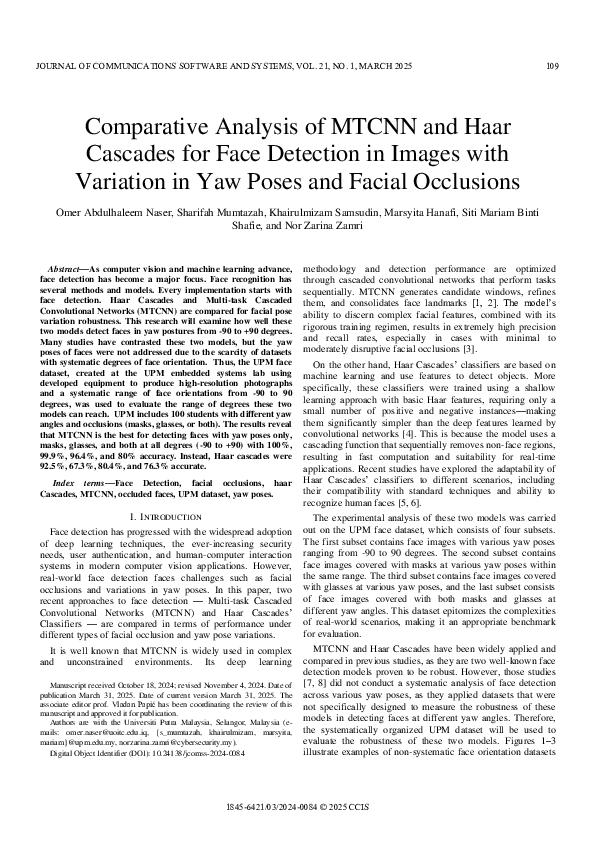 (PDF) Comparative Analysis of MTCNN and Haar Cascades for Face ...