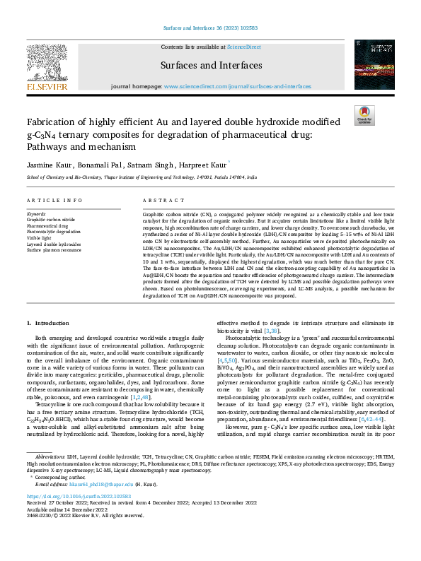 (PDF) Fabrication of highly efficient Au and layered double hydroxide modified g-C 3 N 4 ternary ...