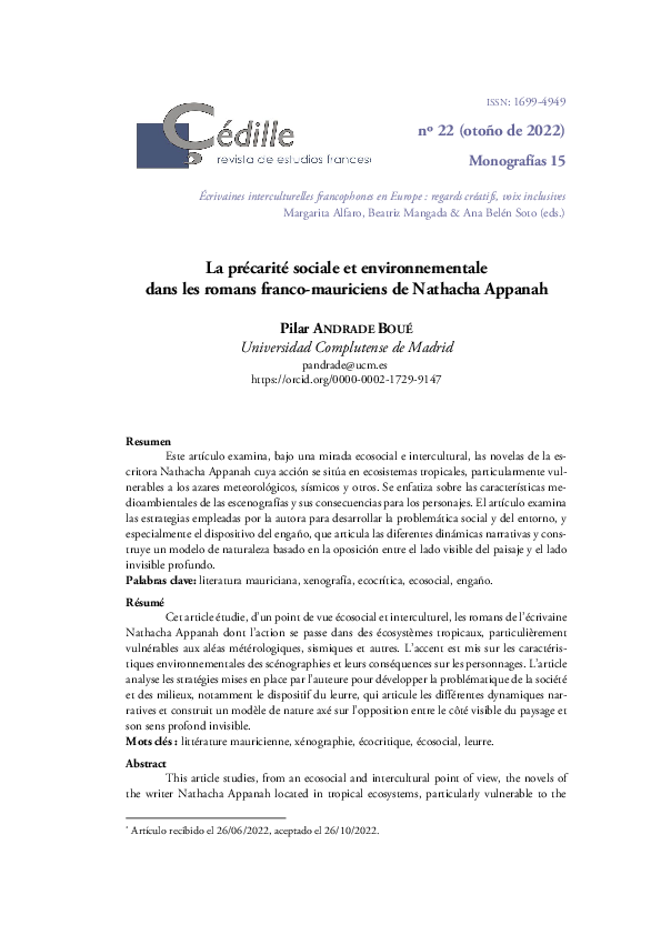 (PDF) La précarité sociale et environnementale dans les romans franco ...