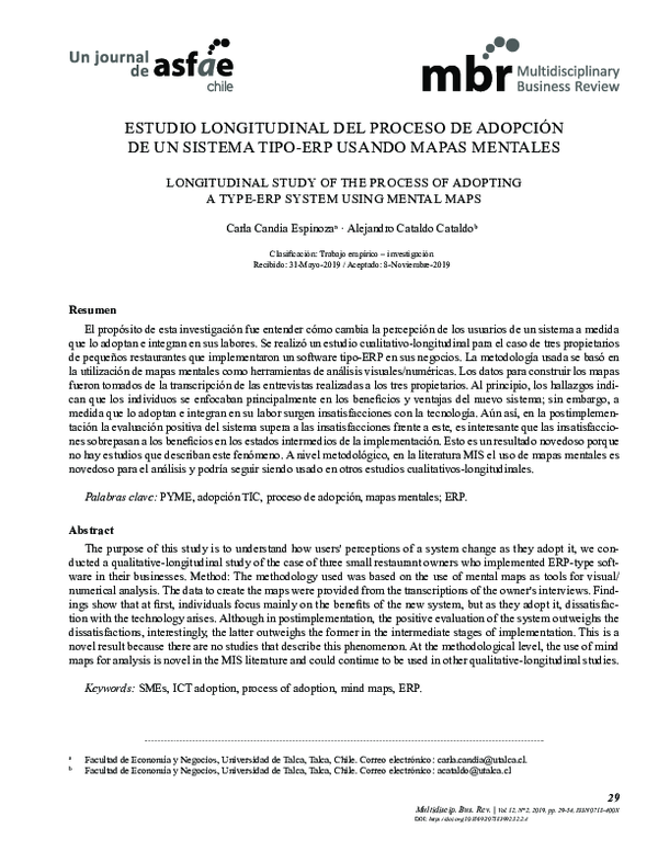 (PDF) Estudio Longitudinal del Proceso de Adopción de un Sistema Tipo-Erp Usando Mapas Mentales