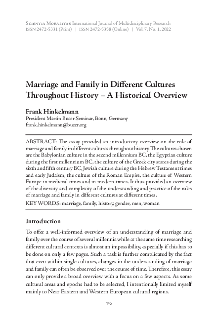 (PDF) Marriage and Family in Different Cultures Throughout History – A ...