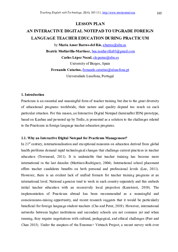 (PDF) Lesson Plan: An Interactive Digital Notepad to Upgrade Foreign Language Teacher Education ...