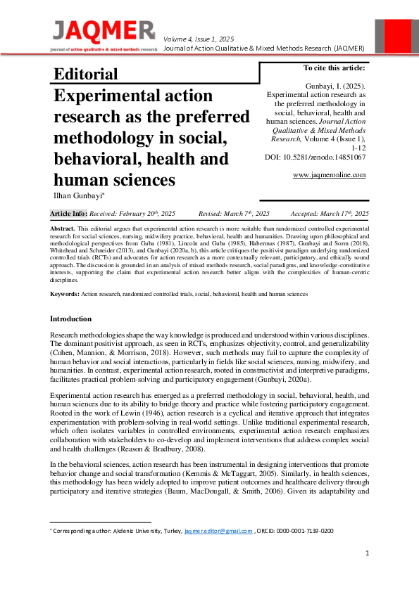 (PDF) Experimental action research as the preferred methodology in ...