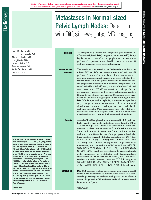 (PDF) Metastases in Normal-sized Pelvic Lymph Nodes: Detection with Diffusion-weighted MR Imaging
