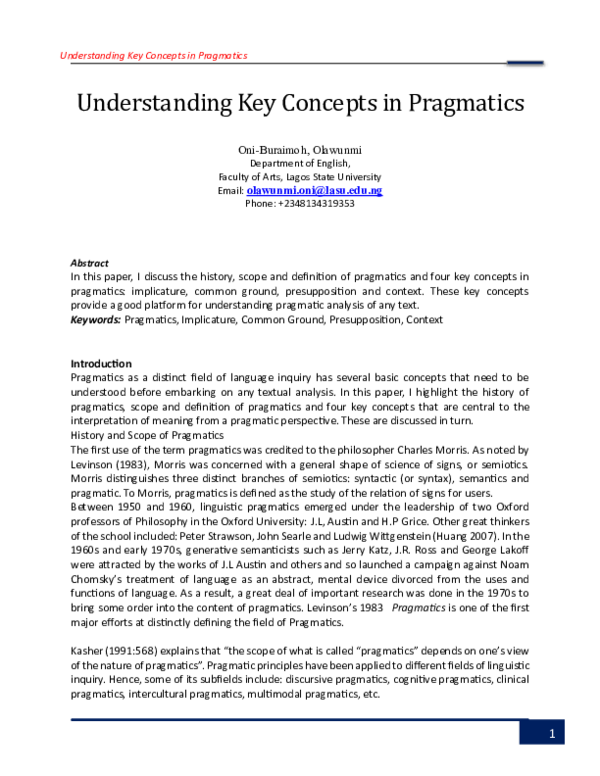 (PDF) Understanding Key Concepts in Pragmatics