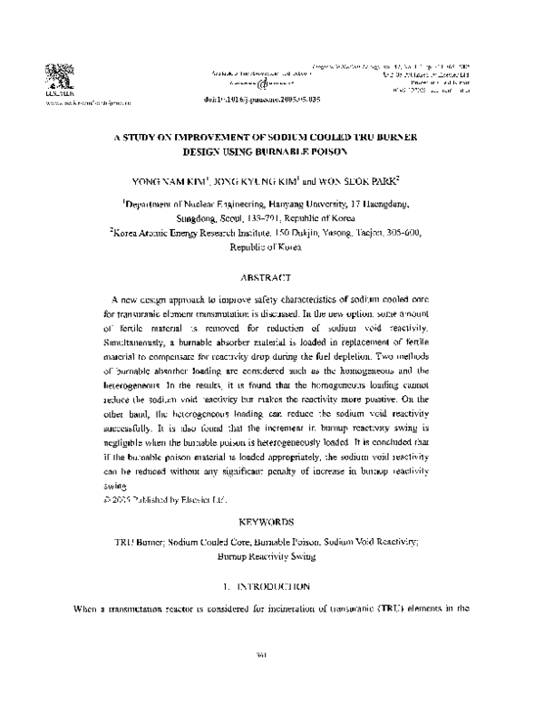 (PDF) A study on improvement of sodium cooled TRU burner design using ...