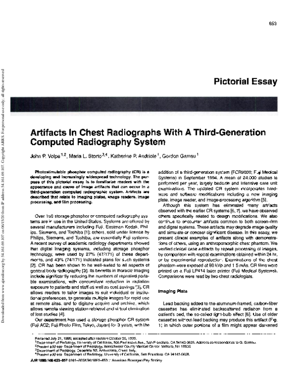 (PDF) Artifacts in chest radiographs with a third-generation computed ...