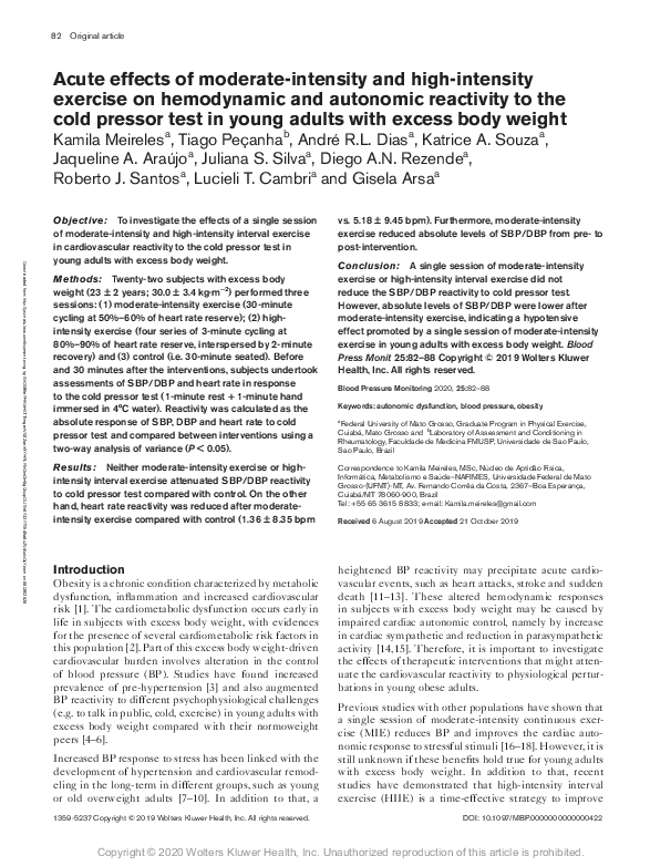 (PDF) Acute effects of moderate-intensity and high-intensity exercise ...