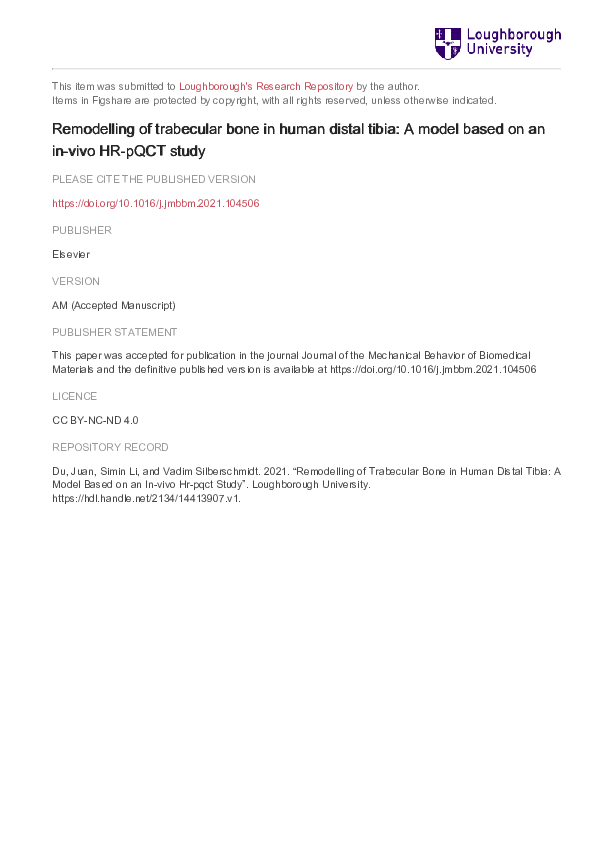 (PDF) Remodelling of trabecular bone in human distal tibia: A model based on an in-vivo HR-pQCT ...