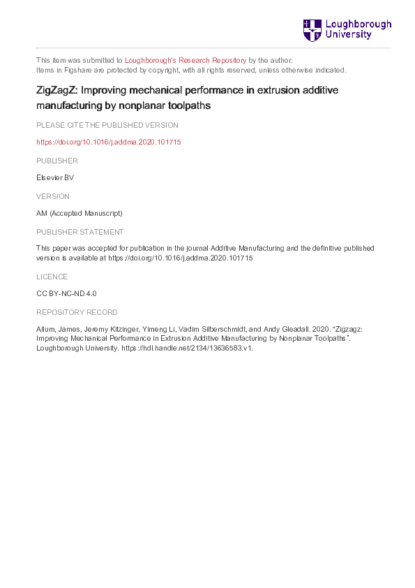 (PDF) ZigZagZ: Improving mechanical performance in extrusion additive manufacturing by nonplanar ...