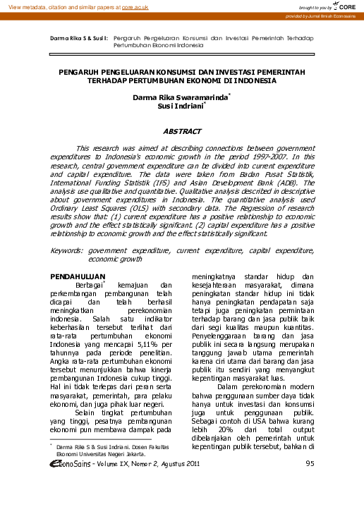 (PDF) Pengaruh Pengeluaran Konsumsi Dan Investasi Pemerintah Terhadap Pertumbuhan Ekonomi DI ...