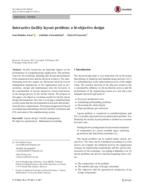 Pdf Interactive Facility Layout Problem A Bi Objective Design