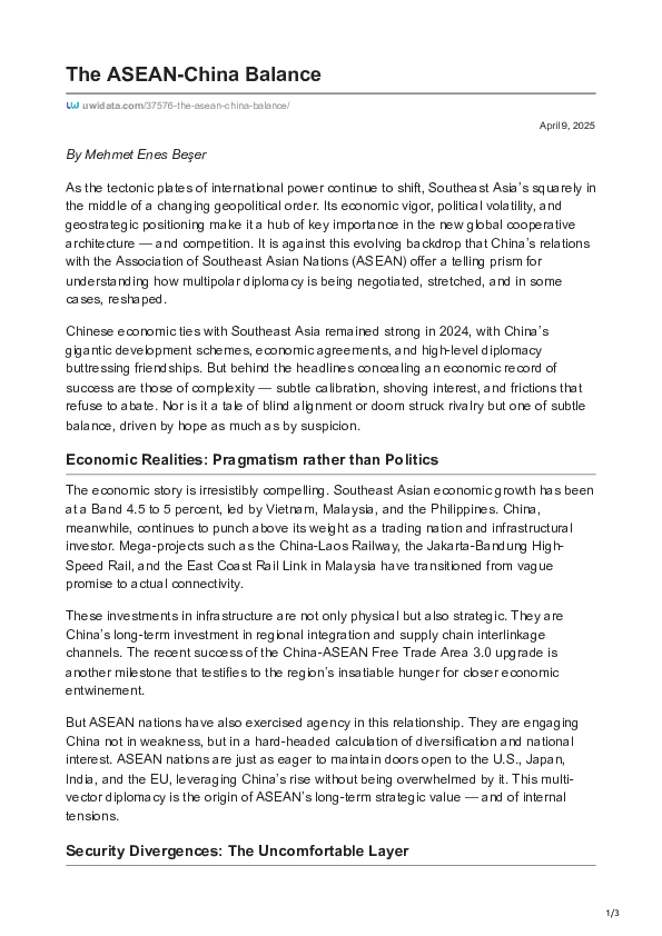 (PDF) The ASEAN-China Balance: Navigating Cooperation and Complexity in ...