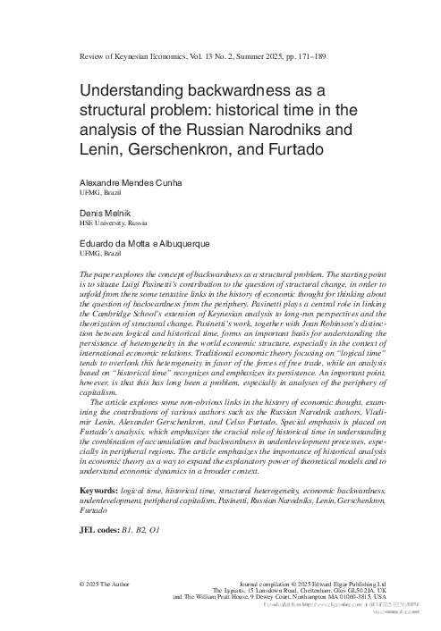 (PDF) Understanding backwardness as a structural problem: historical ...