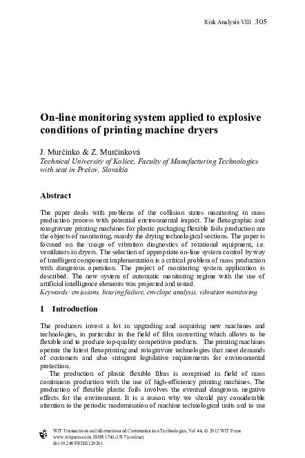 (PDF) On-line monitoring system applied to explosive conditions of printing machine dryers