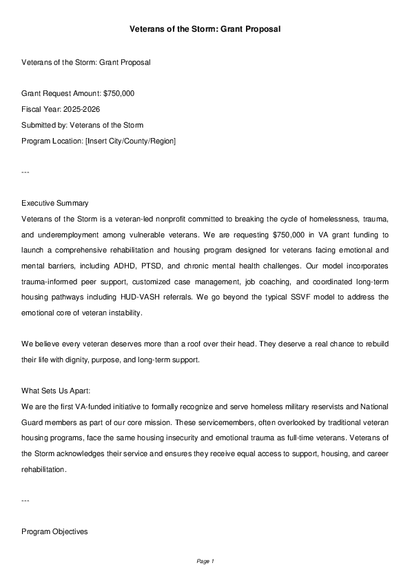 (PDF) Veterans of the Storm Grant Proposal