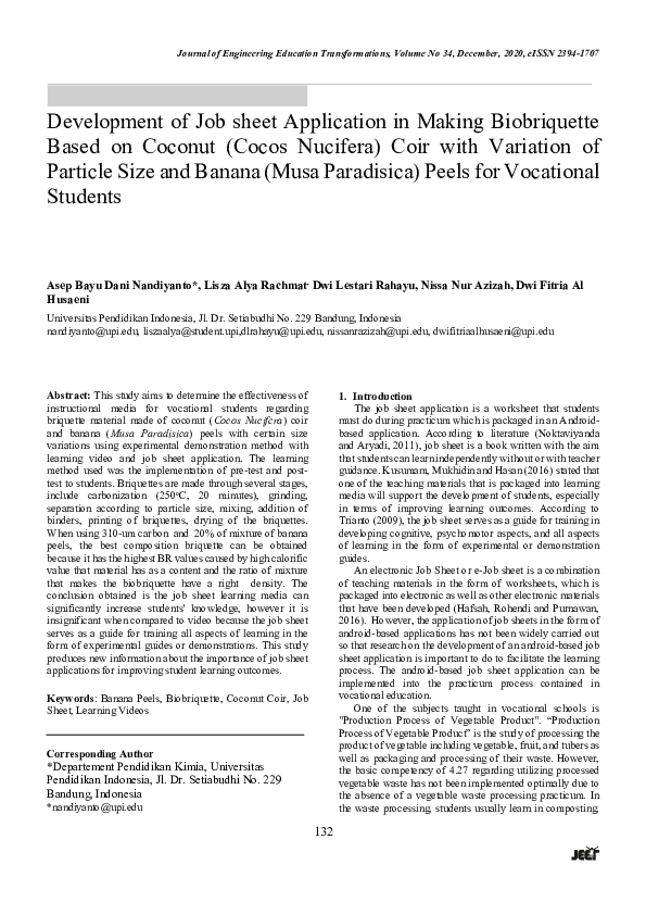 (PDF) Development of Job sheet Application in Making Biobriquette Based ...