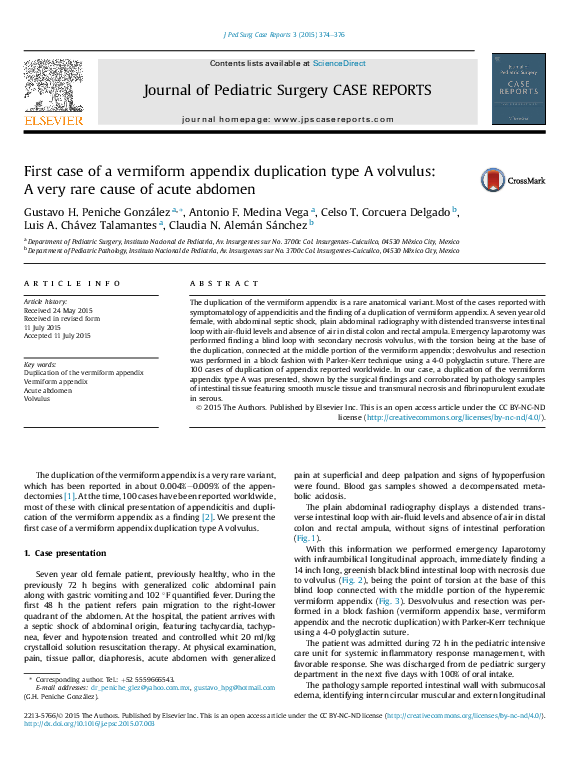 (PDF) First case of a vermiform appendix duplication type A volvulus: a very rare cause of acute ...