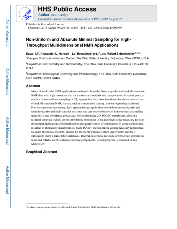 (PDF) Non‐Uniform and Absolute Minimal Sampling for High‐Throughput Multidimensional NMR ...