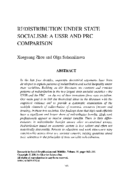 (PDF) Redistribution under state socialism: A USSR and PRC comparison
