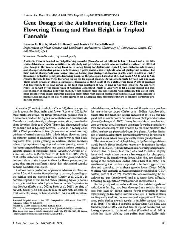 (PDF) Gene Dosage at the Autoflowering Locus Effects Flowering Timing ...