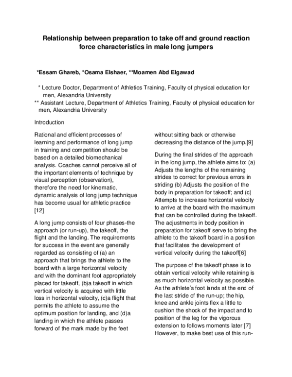 (PDF) Relationship between preparation to take off and ground reaction ...
