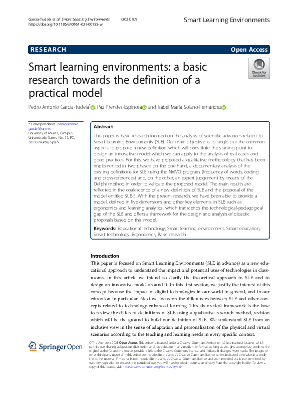 (PDF) Smart learning environments: a basic research towards the definition of a practical model