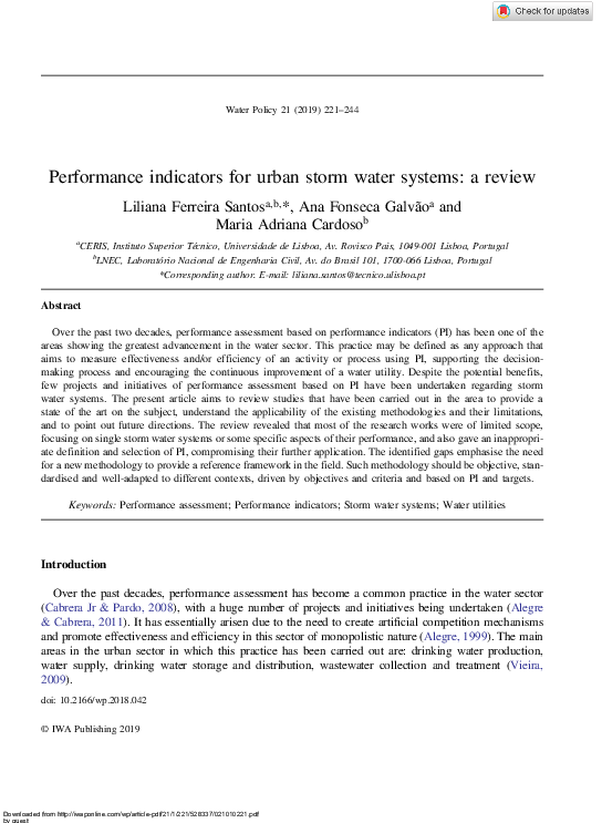 (PDF) Performance indicators for urban storm water systems: a review