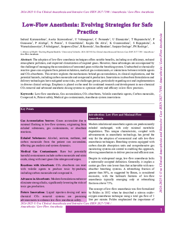 (PDF) Low Flow Anesthesia Evolving Strategiesfor Safe Practice