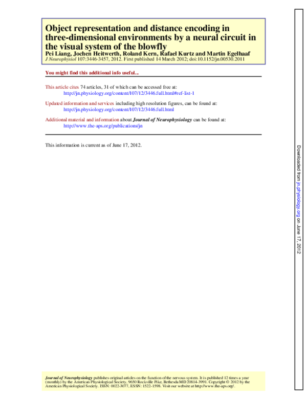 Pdf Object Representation And Distance Encoding In Three Dimensional Environments By A Neural