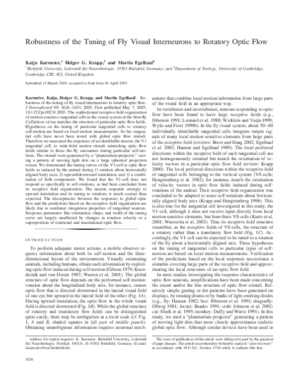 (PDF) Robustness of the Tuning of Fly Visual Interneurons to Rotatory ...