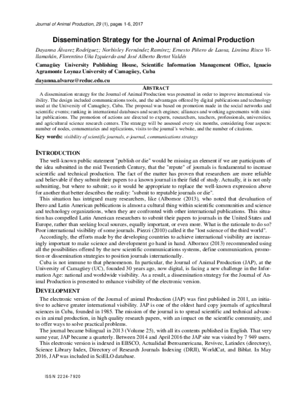 (PDF) Dissemination Strategy for the Journal of Animal Production