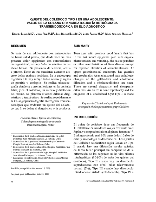 (PDF) Quiste del colédoco tipo I en una adolescente: valor de la ...