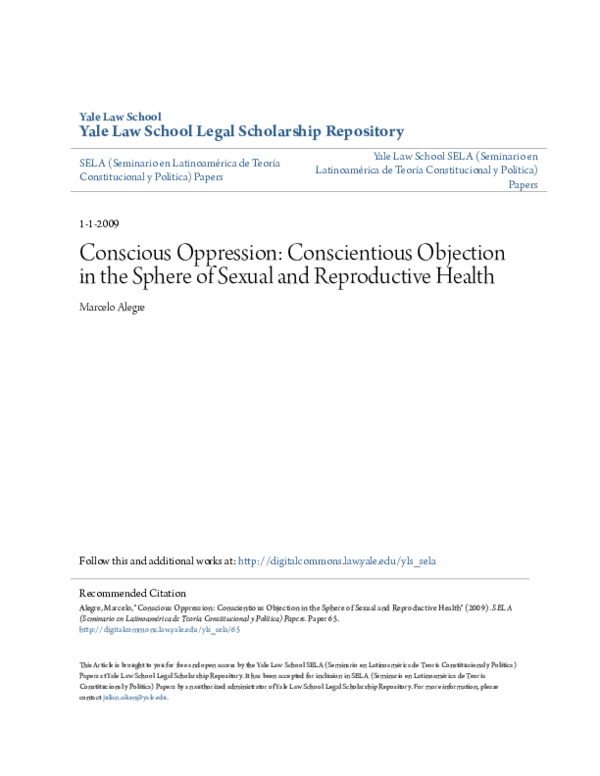 (PDF) Conscious Oppression: Conscientious Objection in the Sphere of Sexual and Reproductive Health