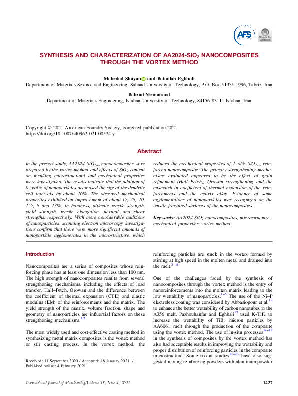 (PDF) Synthesis and Characterization of Aa2024-Sio2 Nanocomposites ...