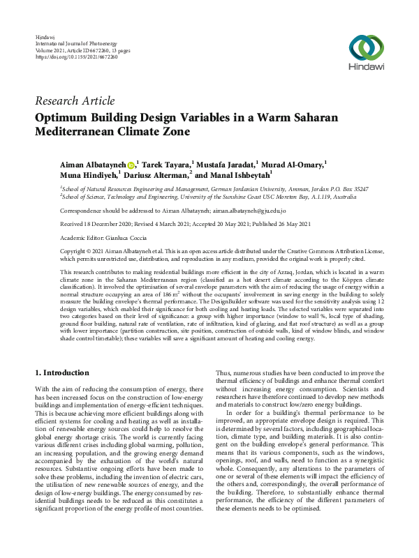 (PDF) Optimum Building Design Variables in a Warm Saharan Mediterranean ...