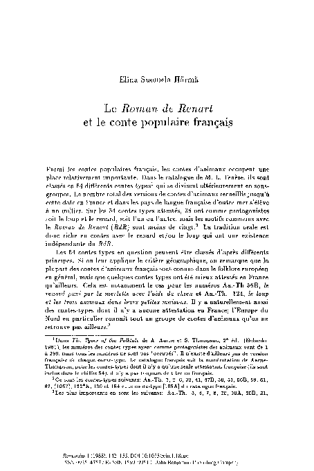 (PDF) Le Roman de Renart et le Conte Populaire Français
