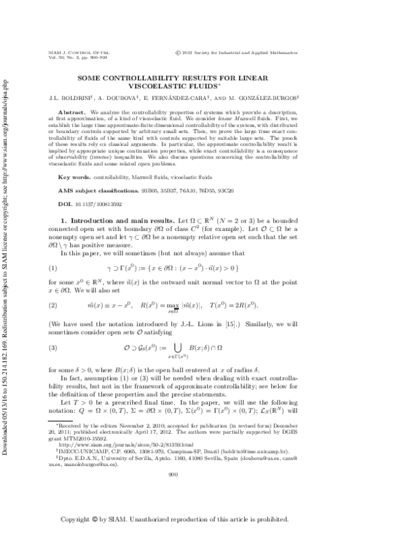 (PDF) Some Controllability Results for Linear Viscoelastic Fluids