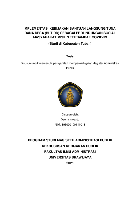 (PDF) Implementasi kebijakan Bantuan Langsung Tunai Dana Desa (BLT DD ...