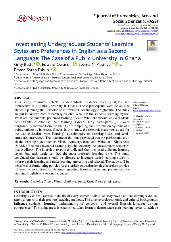 (PDF) Investigating Undergraduate Students' Learning Styles and Preferences in English as a ...