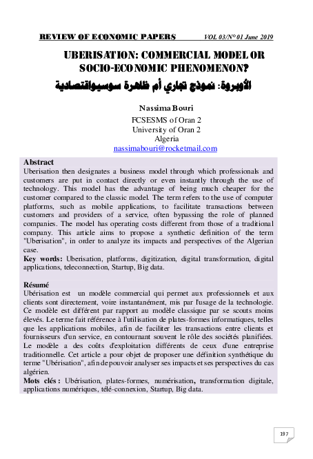 (PDF) Uberisation: commercial model or socio-economic phenomenon?