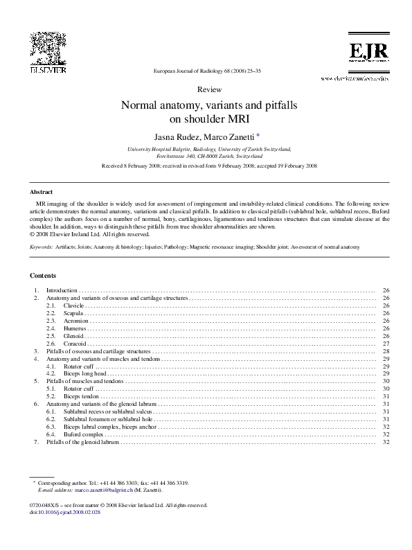 (PDF) Normal anatomy, variants and pitfalls on shoulder MRI