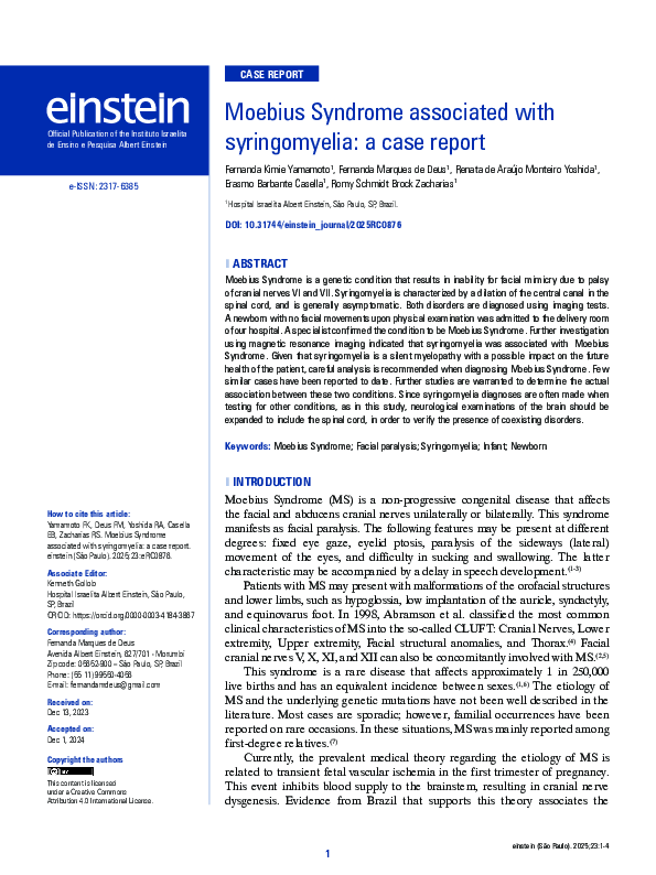 (PDF) Moebius Syndrome associated with syringomyelia: a case report