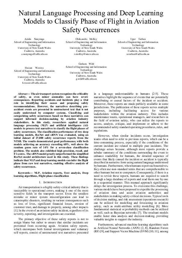Pdf Natural Language Processing And Deep Learning Models To Classify Phase Of Flight In