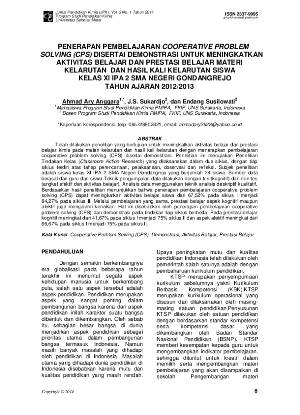 (PDF) Penerapan pembelajaran cooperative problem solving (cps) disertai demonstrasi untuk ...