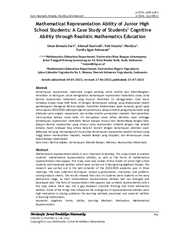 (PDF) Mathematical Representation Ability of Junior High School Students: A Case Study of ...