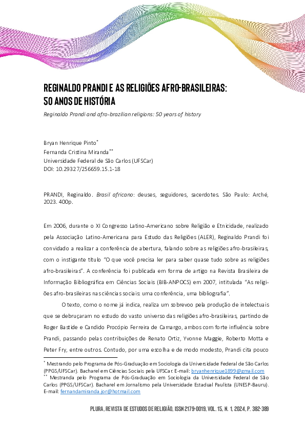 (PDF) REGINALDO PRANDI E AS RELIGIÕES AFRO-BRASILEIRAS: 50 ANOS DE HISTÓRIA Reginaldo Prandi and ...